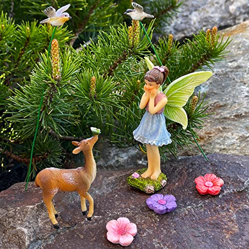 Mood Lab Fairy Garden - Miniature Accessories and Figurines Kit - Deer Set of 7 pcs - for Outdoor or House Decor
