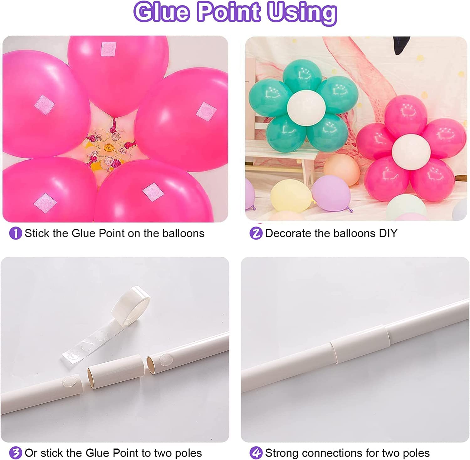 72 inch 2 Set Balloon Column Stand Kit Base and Pole Height 30Pcs Balloon Rings Balloon Tower Decoration for Birthday Party Wedding Party Event Decorations(Balloons are not included)