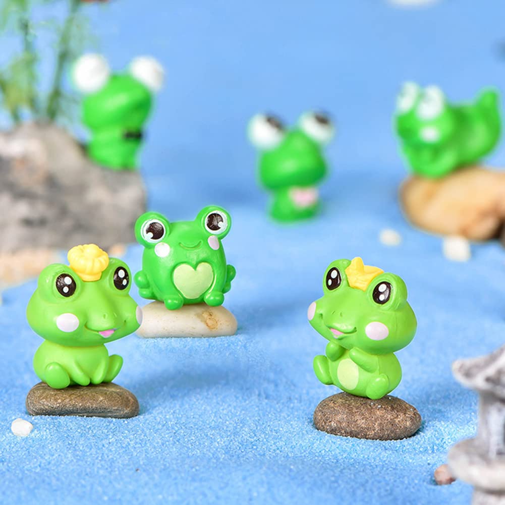 14 Pcs Mini Frogs and Lotus Leaf Easter Cupcake Toppers, Animals Model Fairy Garden Frog Miniature Figurines Moss Landscape DIY Terrarium Crafts Ornament Accessories Outdoor Decor
