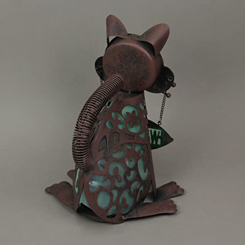 Things2Die4 Metal Cat Green LED Solar Garden Statue Accent Light Patio Decor Sculpture Art, 71723-CAT, 11.25 Inch