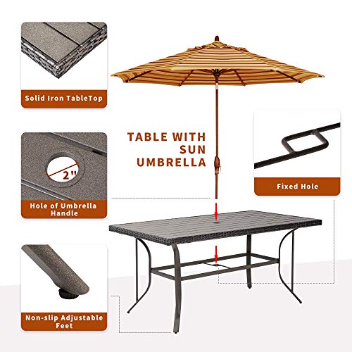 Pamapic 7 Piece Patio Dining Set, Outdoor Dining Table Set, Patio Wicker Furniture Set for Backyard Garden Deck Poolside/Iron Slats Table Top, Removable Cushions(Beige)