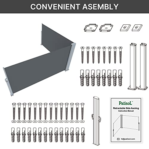 PATISOL 236"x71" Retractable Side Awning Full Aluminum Patio Outdoor Privacy Divider, Water & UV Resistant, Folding Sun Shade Privacy Wind Screen for Garden, Pools, Backyard, Balcony (Dark Grey)