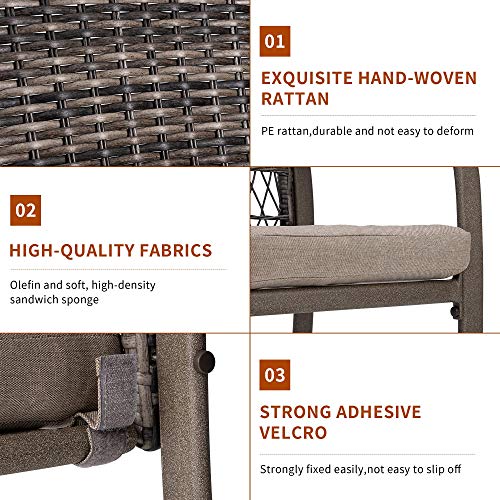 Pamapic 7 Piece Patio Dining Set, Outdoor Dining Table Set, Patio Wicker Furniture Set for Backyard Garden Deck Poolside/Iron Slats Table Top, Removable Cushions(Beige)