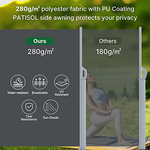 PATISOL 236"x71" Retractable Side Awning Full Aluminum Patio Outdoor Privacy Divider, Water & UV Resistant, Folding Sun Shade Privacy Wind Screen for Garden, Pools, Backyard, Balcony (Dark Grey)