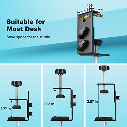 𝗨𝗽𝗴𝗿𝗮𝗱𝗲𝗱 360° Rotatable Camera Desk Mount Stand, 13.4"-21.3" Adjustable Tabletop Light Stand with 1/4" Ball Head & 3/8", 5/8" Screw for Photography Videography Live Streaming Virtual Meetings