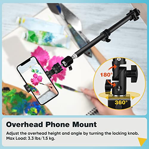 𝗨𝗽𝗴𝗿𝗮𝗱𝗲𝗱 360° Rotatable Camera Desk Mount Stand, 13.4"-21.3" Adjustable Tabletop Light Stand with 1/4" Ball Head & 3/8", 5/8" Screw for Photography Videography Live Streaming Virtual Meetings