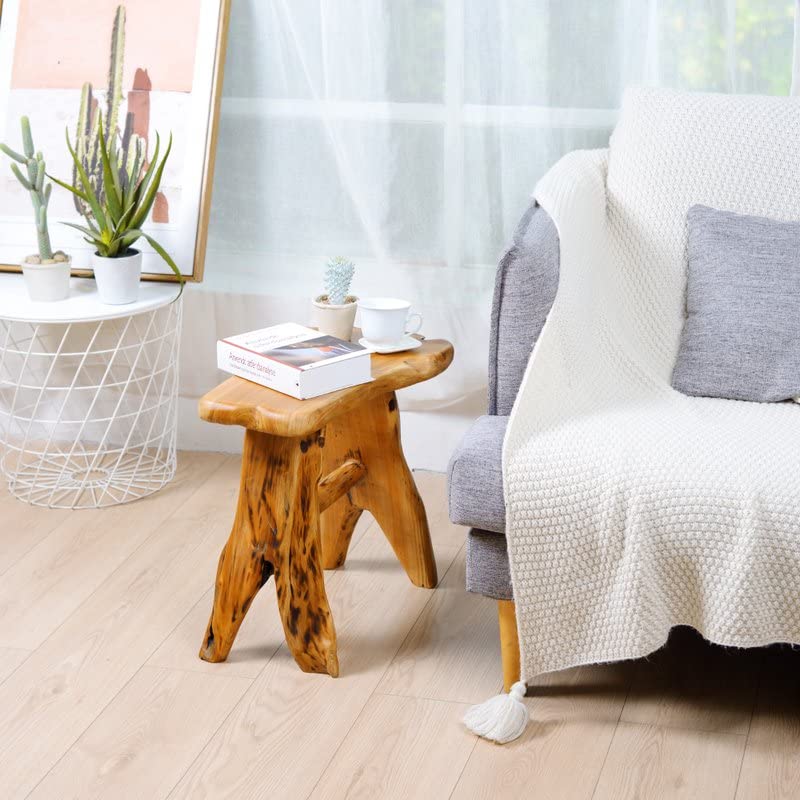 Brefhome Wooden Tree Stump Plant Stand Stool Side Table,Small Natural Wood Bench,Indoor/Outdoor Use