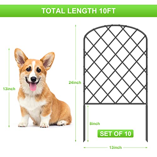 OUSHENG 10 Pack Decorative Garden Fence, Total 10ft(L) x 24in(H) No Dig Animal Barrier Border, Rustproof Metal Wire Section Edging Defence Fencing Panel for Outdoor Patio Garden Yard, Arched