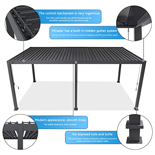 SORARA Louvered Pergola Mirador 10' × 20' Aluminum Gazebo with Adjustable Roof for Outdoor Deck Garden Patio (Charcoal Black)