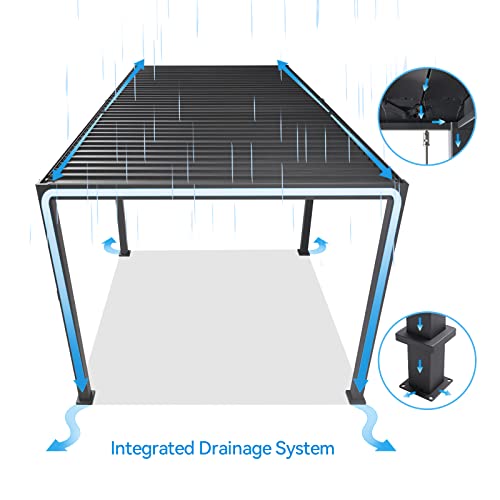 SORARA Louvered Pergola Mirador 10' × 20' Aluminum Gazebo with Adjustable Roof for Outdoor Deck Garden Patio (Charcoal Black)