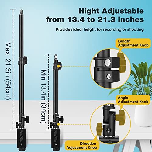𝗨𝗽𝗴𝗿𝗮𝗱𝗲𝗱 360° Rotatable Camera Desk Mount Stand, 13.4"-21.3" Adjustable Tabletop Light Stand with 1/4" Ball Head & 3/8", 5/8" Screw for Photography Videography Live Streaming Virtual Meetings