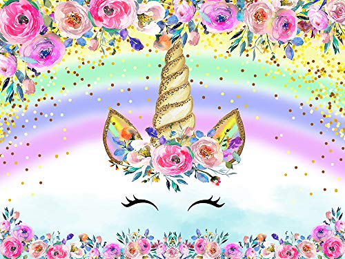 HUAYI 5x3ft Unicorn Party Wall Decorations Rainbow Baby Shower Flowers Birthday Dessert Table Banner Photo Booth phonecall Photography Backdrop Background for Photo Studio w-1769