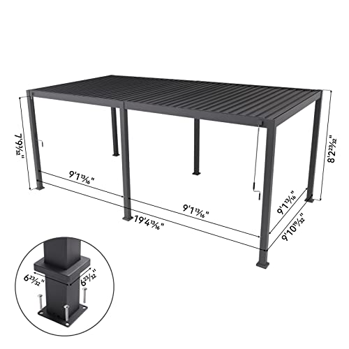 SORARA Louvered Pergola Mirador 10' × 20' Aluminum Gazebo with Adjustable Roof for Outdoor Deck Garden Patio (Charcoal Black)
