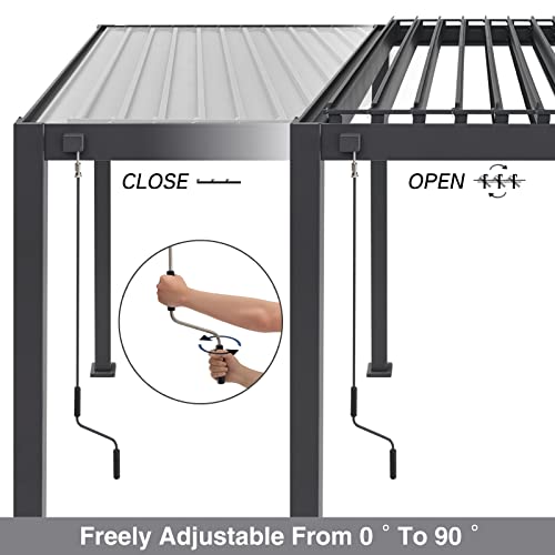 SORARA Louvered Pergola Mirador 10' × 20' Aluminum Gazebo with Adjustable Roof for Outdoor Deck Garden Patio (Charcoal Black)