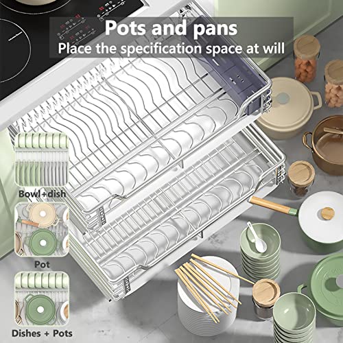 2-Tier Cabinet Pull Out Shelves Heavy Duty 304 Stainless Steel Pull-Out Cabinet Organizers Telescopic Wire Storage Baskets Rack for Kitchen Base Cabinet Organization for Pantry, Bathroom, Chrome (49