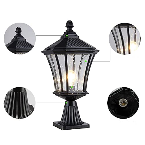 MODEBHD European Vintage Glass Lantern Pillar Column Light External Rainproof Aluminum Landscape Waterproof Retro Column Lamp Outdoor Table Lamp Lawn Garden Fence Lights Street Post Light