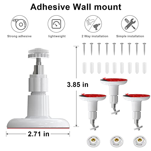 3PACK Screwless Wall Mount Bracket for Blink Outdoor & Indoor Camera Blink XT2,360 Degree Adjustable Strong Adhesive Mount,2 Ways Installation VHB Stick On or Screws, No Tools Needed, No Drilling