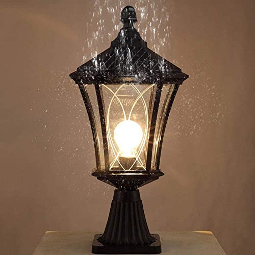 MODEBHD European Vintage Glass Lantern Pillar Column Light External Rainproof Aluminum Landscape Waterproof Retro Column Lamp Outdoor Table Lamp Lawn Garden Fence Lights Street Post Light
