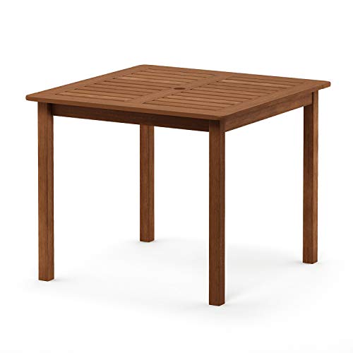 Furinno FG18006 Tioman Hardwood Patio Furniture Square Table with Umbrella Hole, Natural
