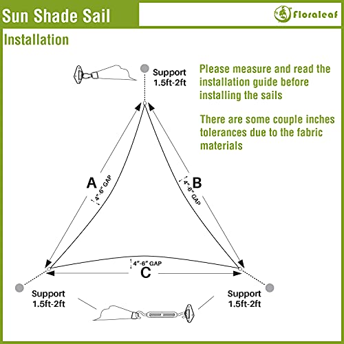 FLORALEAF 12'x12'x12' Sun Shade Sail Triangle Canopy UV Block Sun Shade for Outdoor Patio Garden Backyard Awning