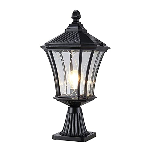 MODEBHD European Vintage Glass Lantern Pillar Column Light External Rainproof Aluminum Landscape Waterproof Retro Column Lamp Outdoor Table Lamp Lawn Garden Fence Lights Street Post Light