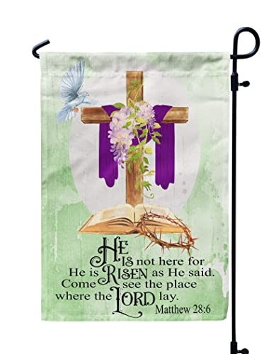He is Risen Garden Flags 12x18inch Burlap, Easter Religious Cross Flags for Spring Holiday Yard Decorations Outdoor Matthew 28:6