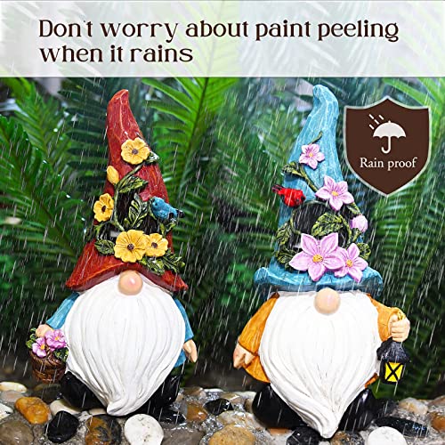 AOC 2pcs Garden Gnome Solar Statue, 10.2 Inch Resin Gnomes Figurine with Solar Powered Lights Funny Gnomes Garden Decorations, for Outdoor Patio Yard Lawn Backyard Decor