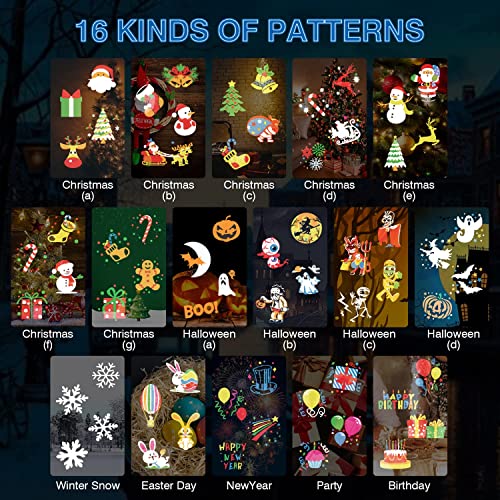 Christmas Light Projector, LANGTU 2022 Upgraded LED Christmas Halloween Lights Outdoor Indoor Snowflake Rotating Projector Lamp with 16 Themes for Garden Party New Year Xmas