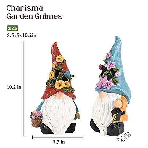 AOC 2pcs Garden Gnome Solar Statue, 10.2 Inch Resin Gnomes Figurine with Solar Powered Lights Funny Gnomes Garden Decorations, for Outdoor Patio Yard Lawn Backyard Decor