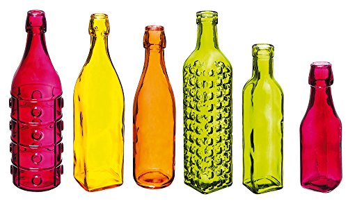 Evergreen Garden Summer Spray Painted Colorful Glass Decorative Bottles, Set of 6-18 x 15 x 5 Inches Fade and Weather Resistant Outdoor Decoration for Homes, Yards and Gardens