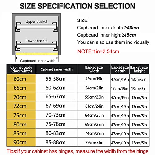 2 Tier Pull Out Cabinet Drawer Organizer Heavy Duty Pull Out Spice Rack 304 Stainless Steel Deepen 47cm Kitchen Slide Out Storage Shelf for Cans, Bakeware for Pantry, Cupboard, Bathroom Cabinet (59W*