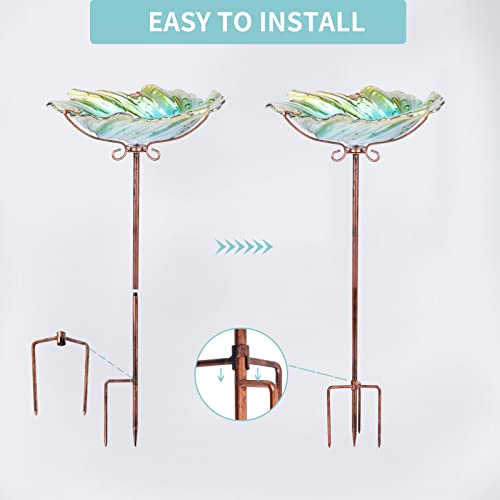 MUMTOP Glass Bird Baths for Outdoors, Garden Bird Bath Bowl with Metal Stake Birdbaths for Outside Yard Outdoor, Yellow