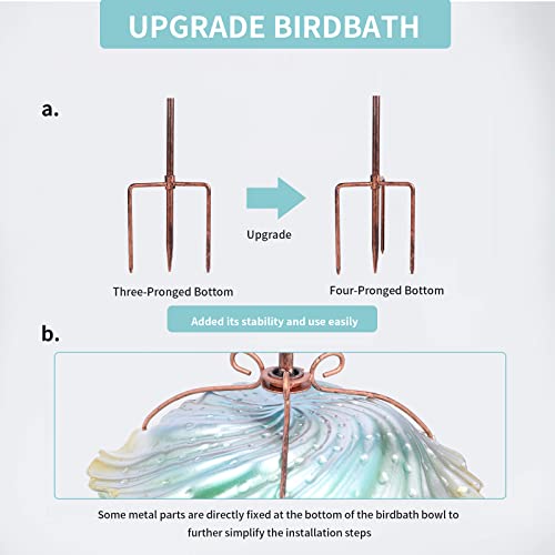 MUMTOP Glass Bird Baths for Outdoors, Garden Bird Bath Bowl with Metal Stake Birdbaths for Outside Yard Outdoor, Yellow
