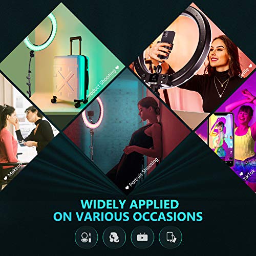 Neewer 18-inch RGB Ring Light with APP Control, Dimmable Bi-Color 3200K-5600K CRI 97+ LED Ring Light with Stand, 0-360 Full Color, 9 Scenes Effect for Selfie/Makeup/Party/Vlog/YouTube/Photography