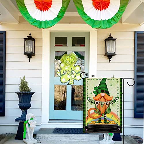 Covido Home Decorative St. Patrick's Day Gnome Garden Flag, Lucky Pot Gold Coins Shamrock Clover Yard Outside Decorations, Irish Luck Outdoor Small Decor Double Sided 12x18