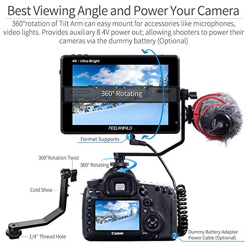 FEELWORLD LUT7 7 Inch Ultra Bright 2200nit Touch Screen Camera DSLR Field Monitor with 3D Lut Waveform Vectorscope Automatic Light Sensor 1920x1200 Video Assist 4K HDMI Input 8.4V DC Output Tilt Arm