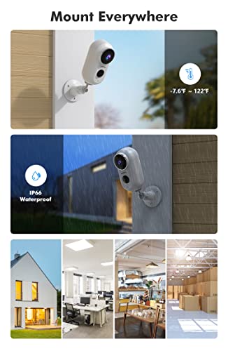 ZUMIMALL Security Cameras Wireless Outdoor, 2K Rechargeable Battery Operated Home Security Cameras with Siren, FHD Night Vision, PIR Motion Detection, IP66 Waterproof, SD/Cloud, 2.4G WiFi, 2 Pack