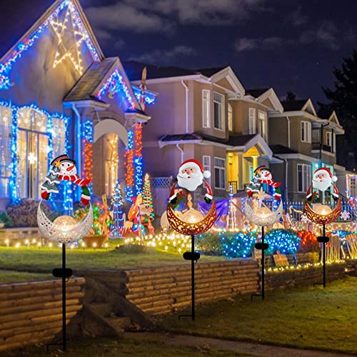 Solar Christmas Garden Stake Lights Santa Claus&Snowman Solar Christmas Decorations with LED Lights Outdoor Xmas Yard Pathway Lights Christmas Landscape Lights for Garden(2 PCS)