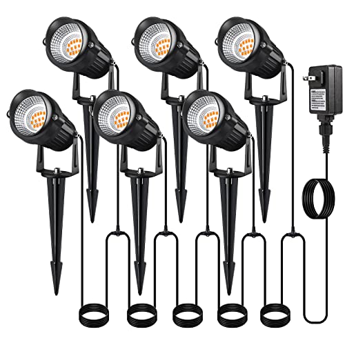 Mutois Landscape Lighting 5W 2700K Low Voltage Landscape Lights with Transformer and 75ft Cable,6-Pack Waterproof Warm White Outdoor Landscape Spotlights for Yard Fence Flags Garden Pathway Wall