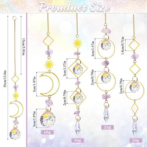 Crystal Suncatcher Rainbow Maker Hanging Prism Ornament Pendant Home Garden Car Decoration 4 Pack Gift Kit Sun Catchers Indoor Window, 13.8 Inch
