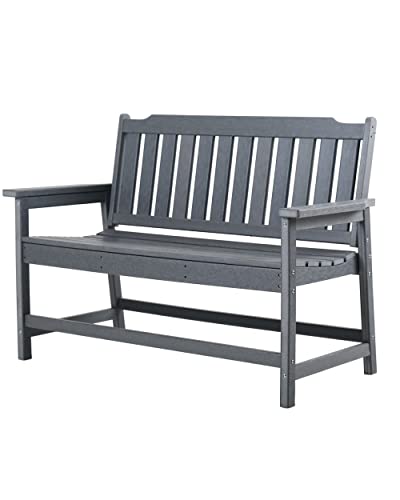 Restcozi Outdoor Bench, 49" HDPE Patio Garden Bench with Armrests Weatherproof Porch Bench for Outdoors Lawn Yard Porch