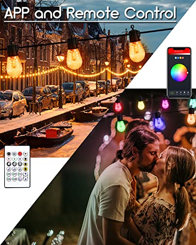 Solar Patio Lights Outdoor Waterproof, 48 FT Solar String Lights Dimmable, Timer, APP&Remote, String Lights for Outside Solar Powered Outdoor Solar String Lights for Yard, Backyard, Garden Decor