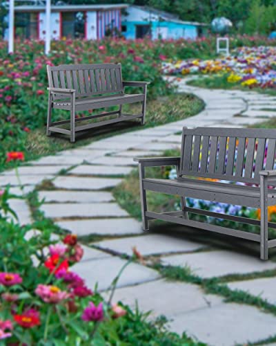 Restcozi Outdoor Bench, 49" HDPE Patio Garden Bench with Armrests Weatherproof Porch Bench for Outdoors Lawn Yard Porch