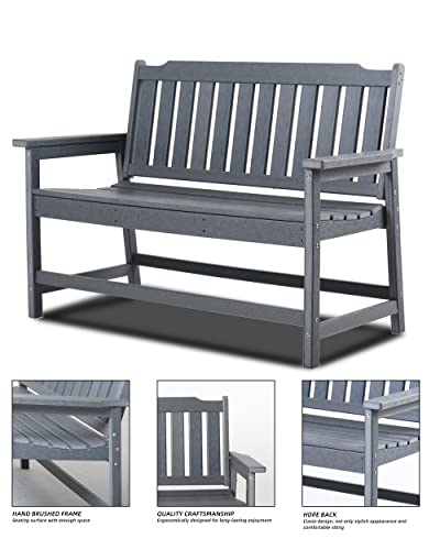 Restcozi Outdoor Bench, 49" HDPE Patio Garden Bench with Armrests Weatherproof Porch Bench for Outdoors Lawn Yard Porch