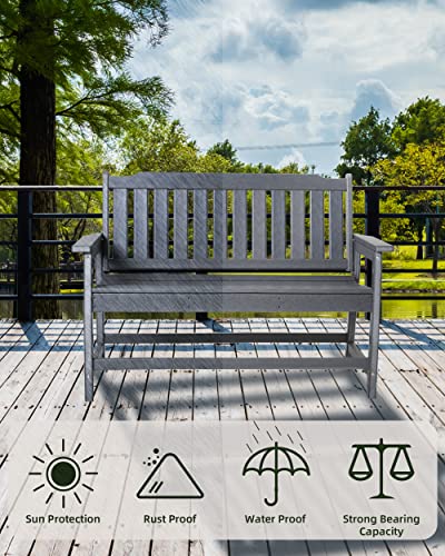 Restcozi Outdoor Bench, 49" HDPE Patio Garden Bench with Armrests Weatherproof Porch Bench for Outdoors Lawn Yard Porch