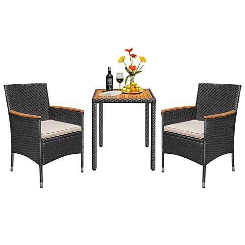 Greesum 3 Piece Patio Furniture Outdoor Dining Wicker Table & Chairs, Beige