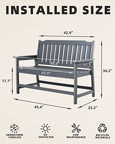 Restcozi Outdoor Bench, 49" HDPE Patio Garden Bench with Armrests Weatherproof Porch Bench for Outdoors Lawn Yard Porch