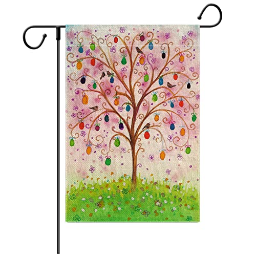 EDDERT Welcome Colorful Eggs Tree Decoration Easter Spring Garden Flag Floral Outdoor Yard Flag 12" x 18inch