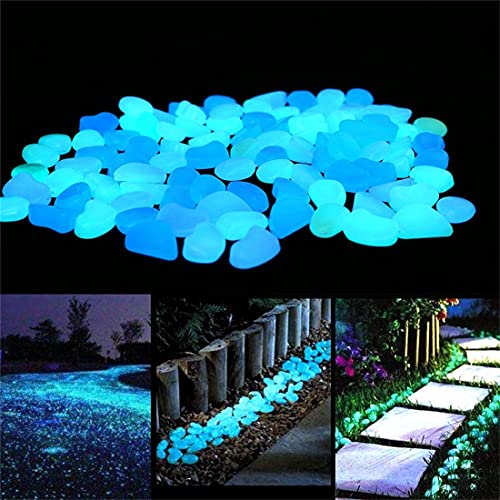 surgicalonline 300pcs Garden Decorative Stones Glow in The Dark Luminous Pebbles for Walkways Plants Aquarium Decor, Glowing Pebbles Powered Fish Tank Garden Decoration (Blue)