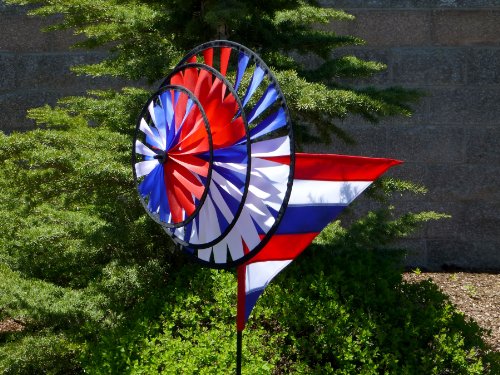 In the Breeze Triple Wheel Patriotic Garden Spinner with Wind Sail,Red, White & Blue,2835